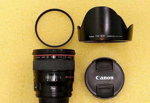 Canon EF 24mm 1.4 L II USM, бленда, крышки, идеал
