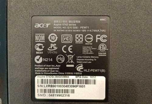15.6" Acer Aspire 5742G, 500 ГБ, Core i3-380M, RAM 4 ГБ, GeForce GT 540M 1 ГБ
