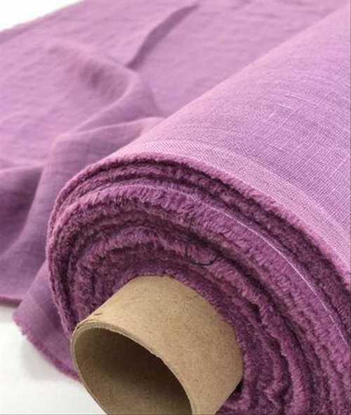 Ткань лен 100, умягченная, крэш "Пурпурная сирень"