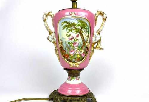 Антикварная лампа, фарфор, бронза, роспись, 19 век