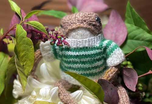 Подарок Игрушка Лягушка вязаная в свитере на заказ