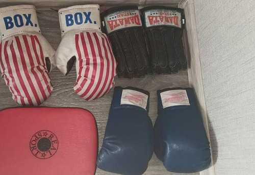 Боксерские перчатки и лапа