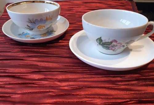 Чайные чашки с блюдцами Дулево
