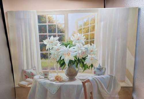 Картина Белые цветы масло Погосян B. 65*50 см