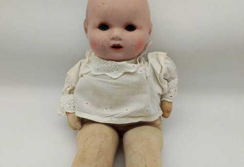 Антикварная кукла 32 см, голова фарфор, тело наб