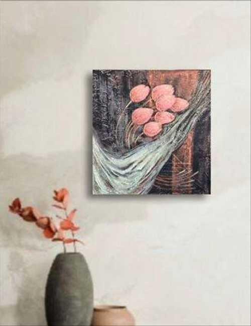 Панно фактурная картина «Тюльпаны»