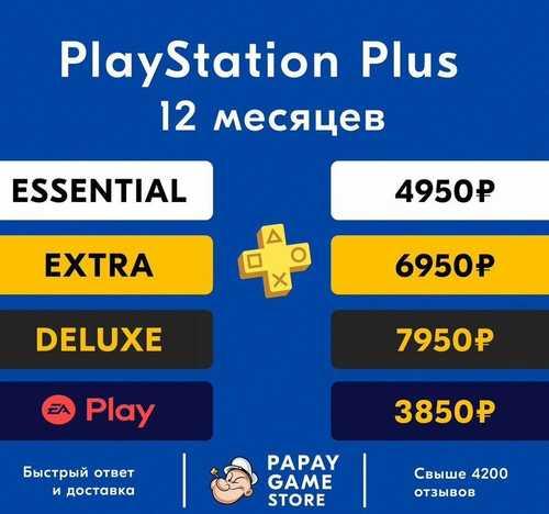 Подписка Playstation Plus 12 месяцев для России