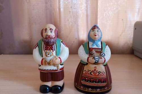 Глиняные фигурки Дед и Бабка (курочка Ряба)