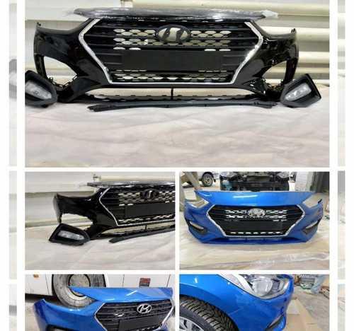 Бампер передний Hyundai solaris 2 чёрный 2017 -202