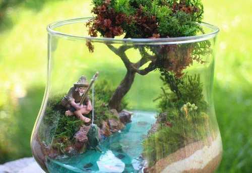 Моссариум: дерево, растения,ваза. Флорариум.Цветы