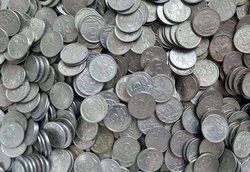 Монеты 5 копеек РФ более 1000 шт