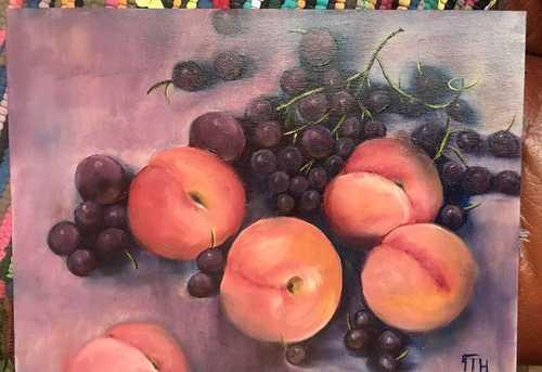 Картина маслом - персики и виноград