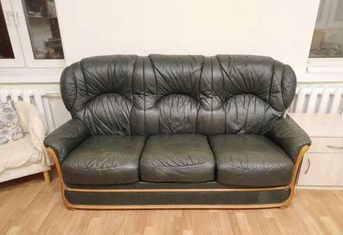 Раскладной диван из натуральной кожи + кресло