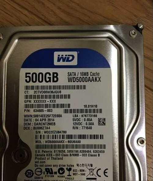 Жёсткий диск 3,5 HDD 500 Gb WD WD5000aakx 7200Rpm