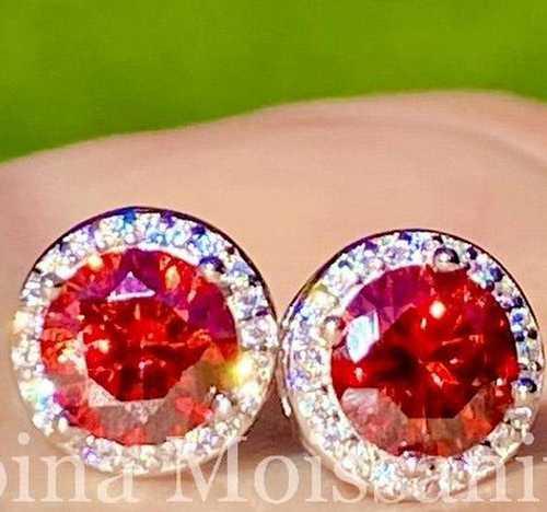 Серьги 2ct красный бриллиант(муассанит)