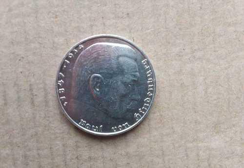 Монета серебро 5марок 1935 г
