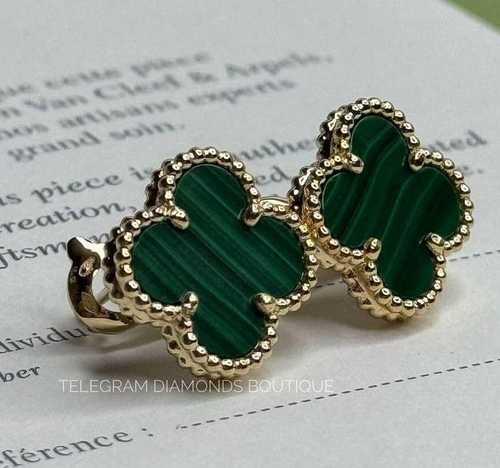 Серьги Van Cleef Alhambra малахит, желтое золото