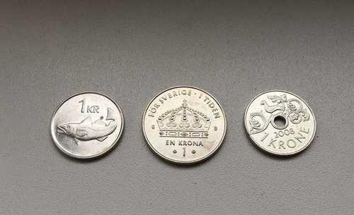 Набор монет (сет) 1 крона Скандинавских стран