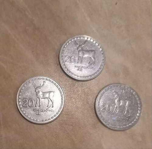 Монеты Грузии 20 тетри 1993 год, Олень
