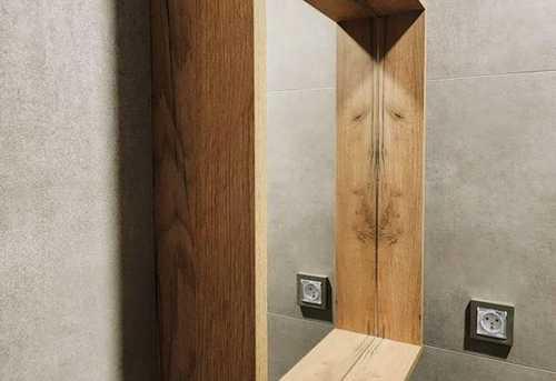 Зеркало в ванную в деревяной рамке