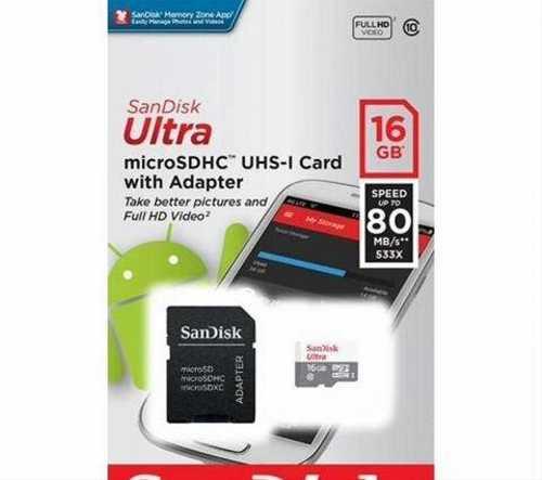 Карта памяти 16Gb Micro SD SanDisk UHS-I class 10