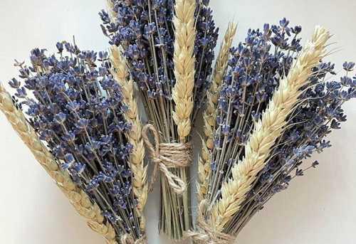 Букетики-комплименты, лаванда и пшеница, сухоцветы