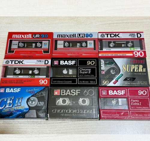 Аудиокассеты Basf, Maxell, TDK новые 9 шт