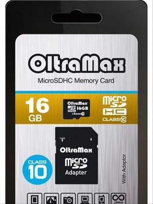 Карта памяти 16GB Micro-SD OltraMax+SD Class10 Bla