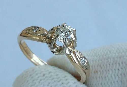 Золотое кольцо 585 тюльпан с бриллиантом 0.24кт