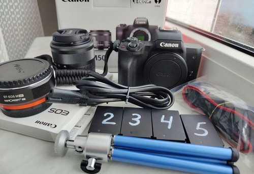 Canon M50 + адаптер EF-M/EF + зарядка + 5 аккумов