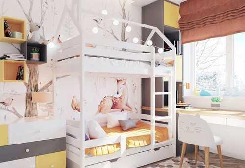 Двухъярусная кровать домик для детей 160х80
