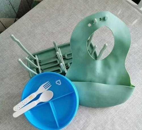 Нагрудник слюнявчик силиконовый, детская посуда