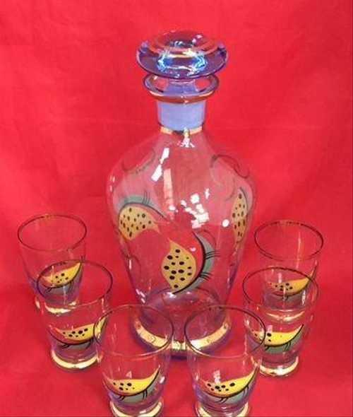 Графин и 6 стаканов с рисунком позолота