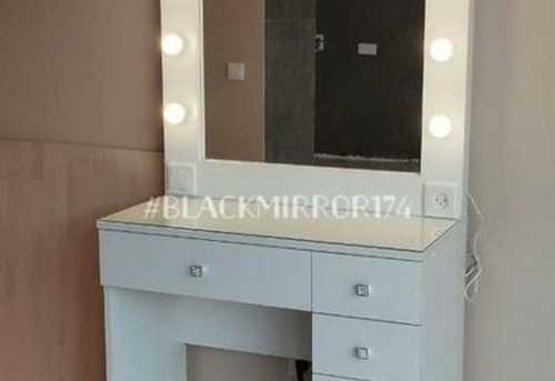 Гримерный стол белый с 5 ящиками и зеркалом