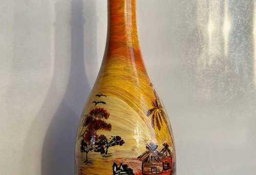 Красивая бутылка с ручной росписью акварелью