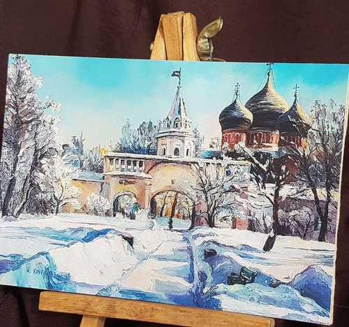 Картина с зимним пейзажем магнит