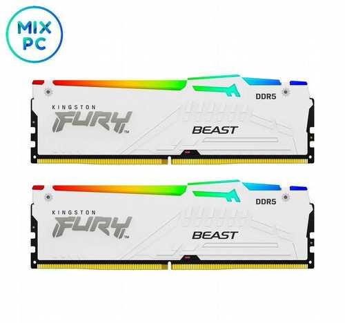 Оперативная память DDR5 32GB (2x16GB) 5600MHz Kingston Fury Beast White RGB