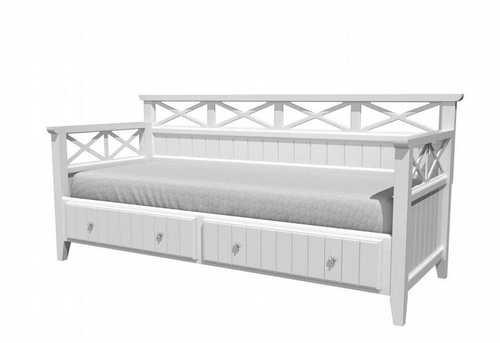 Белая кровать односпальная с ящиками в стиле IKEA