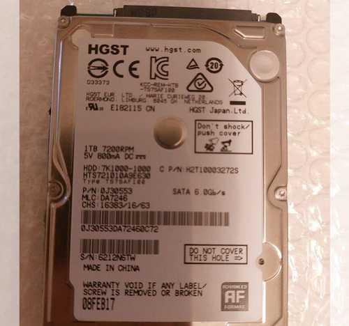 HDD SATA III 2,5'' 1 TB Hitachi Hts 7210 диск ноут