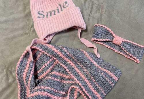 Шапка, шарф снуд и повязка для девочки 4 года
