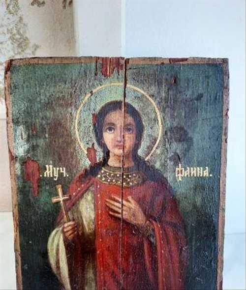 Старинная икона Святая мученица фаина, редкий сюж