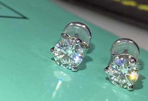 Серьги 0,5ct+0,5ct бриллиант (муассанит) +доставка