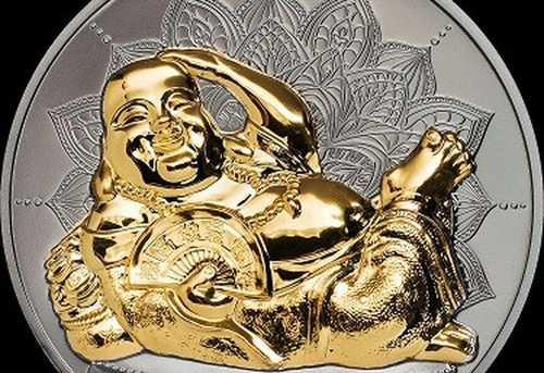 Монета Смеющийся Будда с веером Палау 2018 год