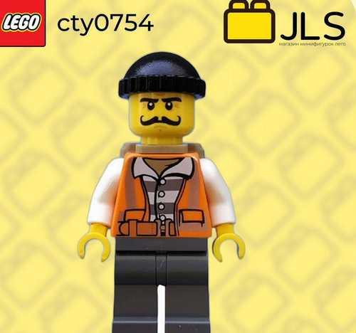 Lego Минифигурка cty0754 Police - City Bandit Male with Orange Vest, Black Knit Cap, Moustache Curly