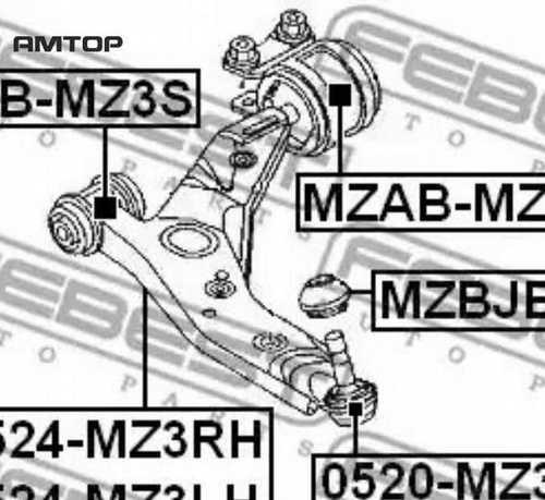 Febest mzab-MZ3BX Сайлентблок задний пер.рычага бе