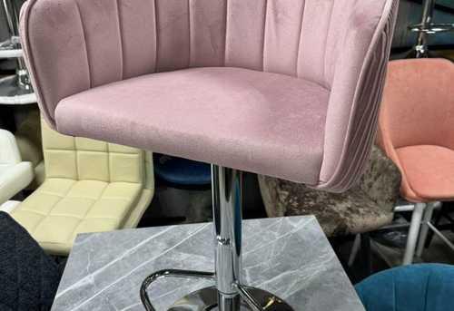 Барный стул для бровиста визажиста розовый велюр