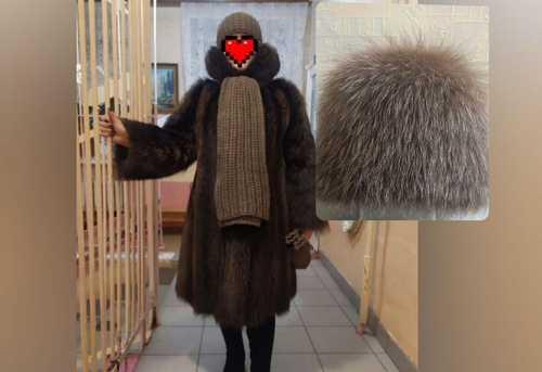 Шуба из енота (Р.46-48) + меховая шапка