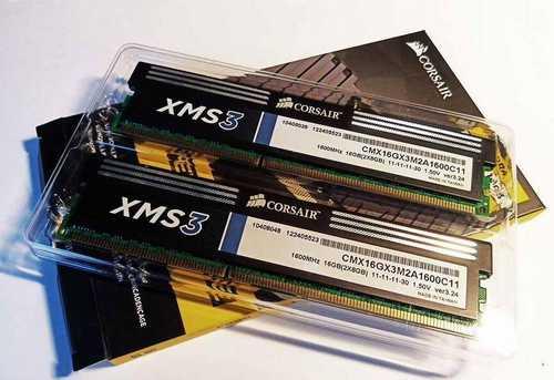 Corsair XMS DDR3 16 гб, 1600mHz, Kit 8Gb x 2шт
