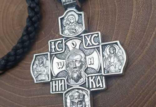 Новый серебряный крест на шёлковом гайтане