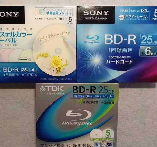 Диски TDK, sony BD-R 25 GB pack 5